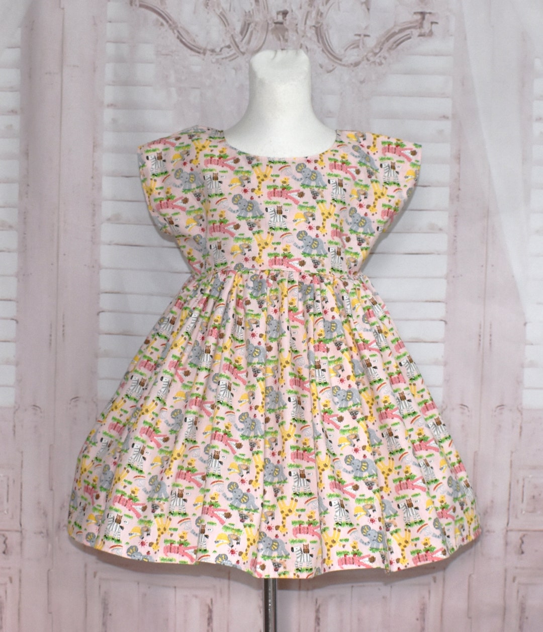 SALE, Zoo Dress, Pink Dress, Girl Summer Dress, Vintage Style Dress ...
