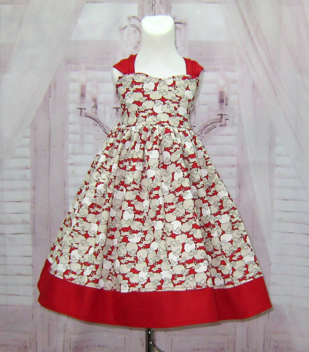 Little Lamb Girl Dress, Lamb Dress, Girl Red Dress, Red Bow Dress, Farm ...