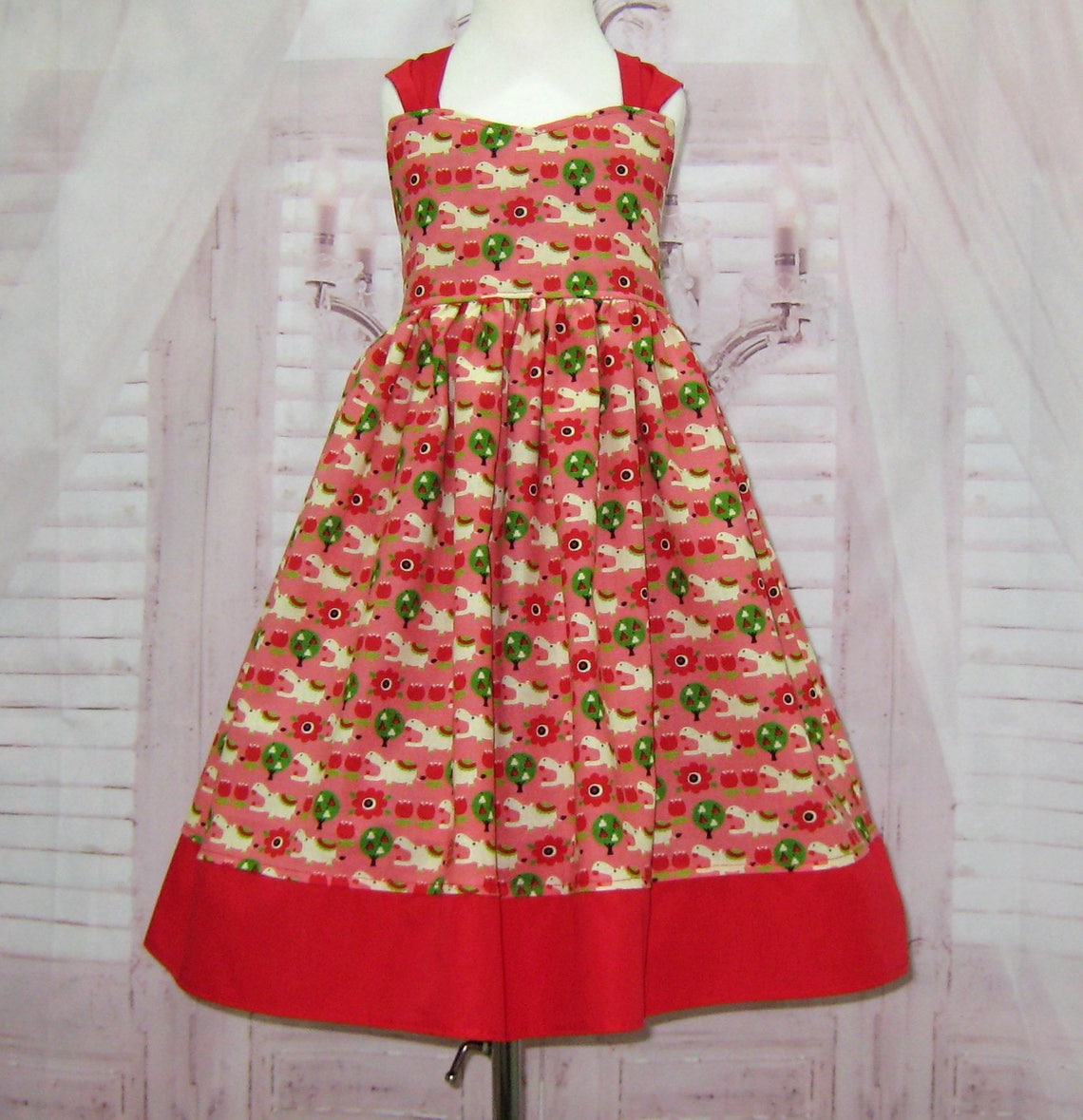 Girl Red Dress Red and Pink Dress Hippopotamus Dress Pink - Etsy