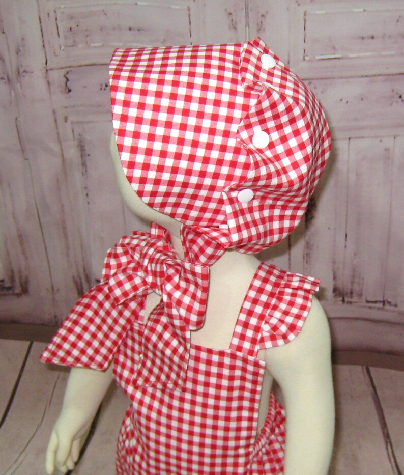 Ruffle Bonnet, Red Bonnet, Button Bonnet, Gingham Bonnet, Red and White ...