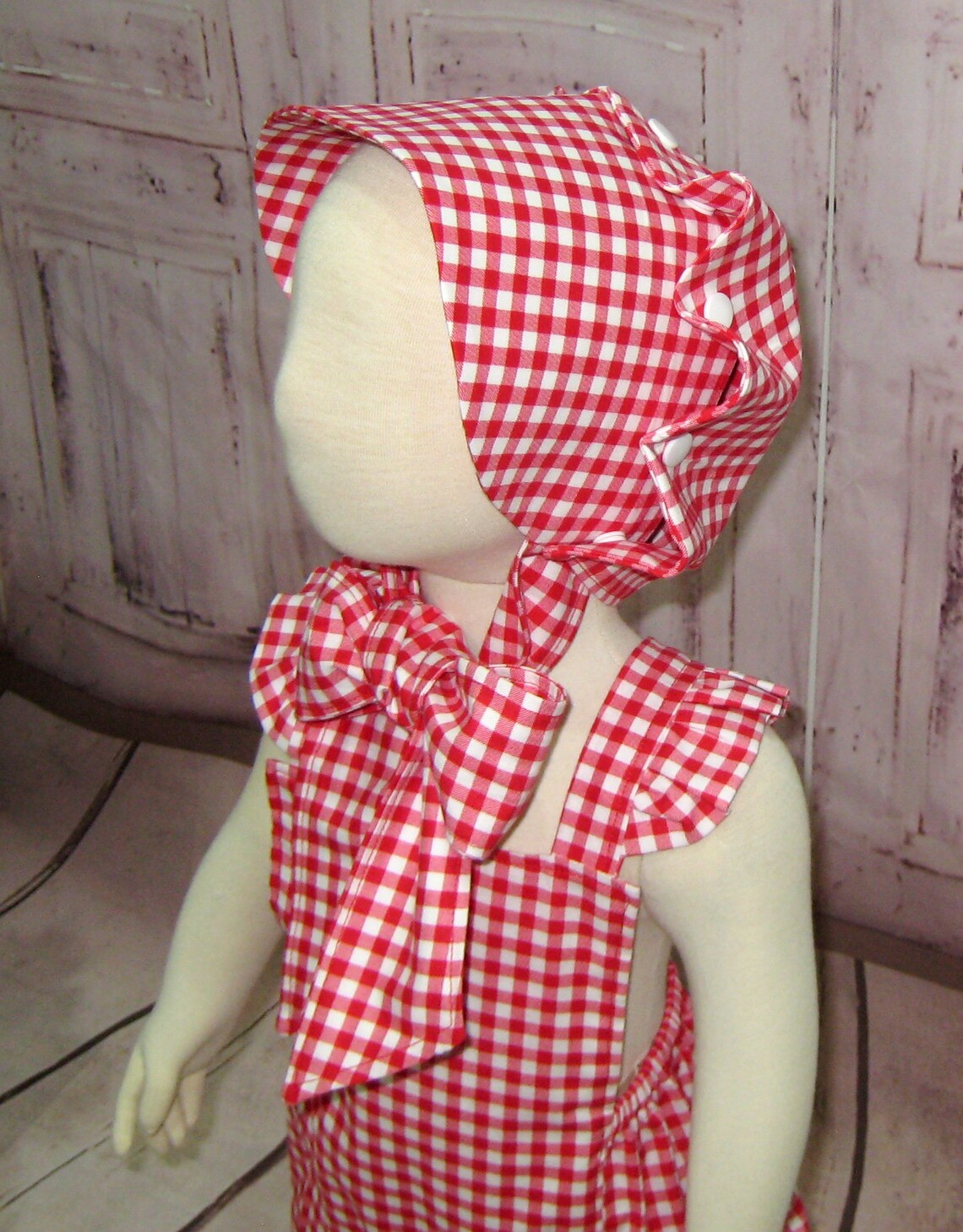 Ruffle Bonnet Red Bonnet Button Bonnet Gingham Bonnet Red - Etsy