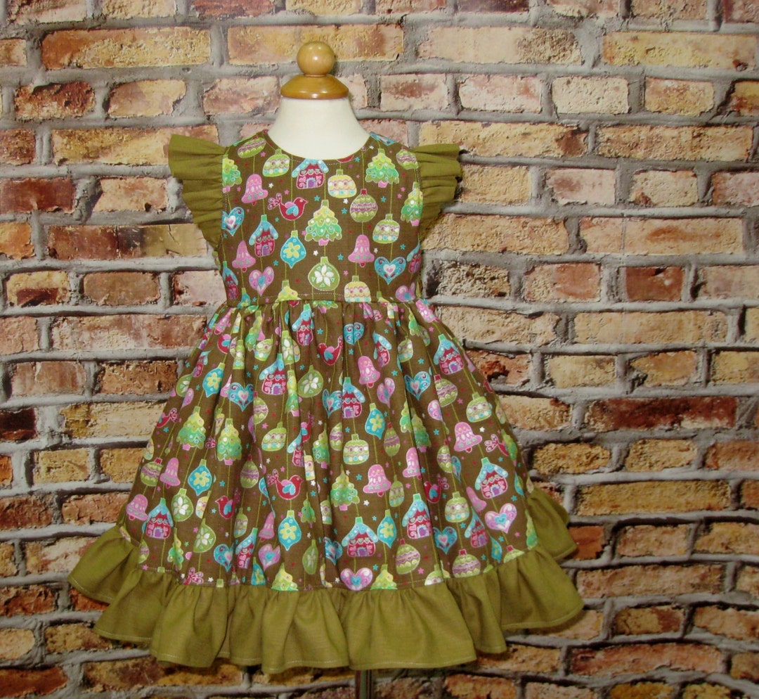 Girl Christmas Dress, Girl Green Dress, Flutter Sleeve Dress,girl ...