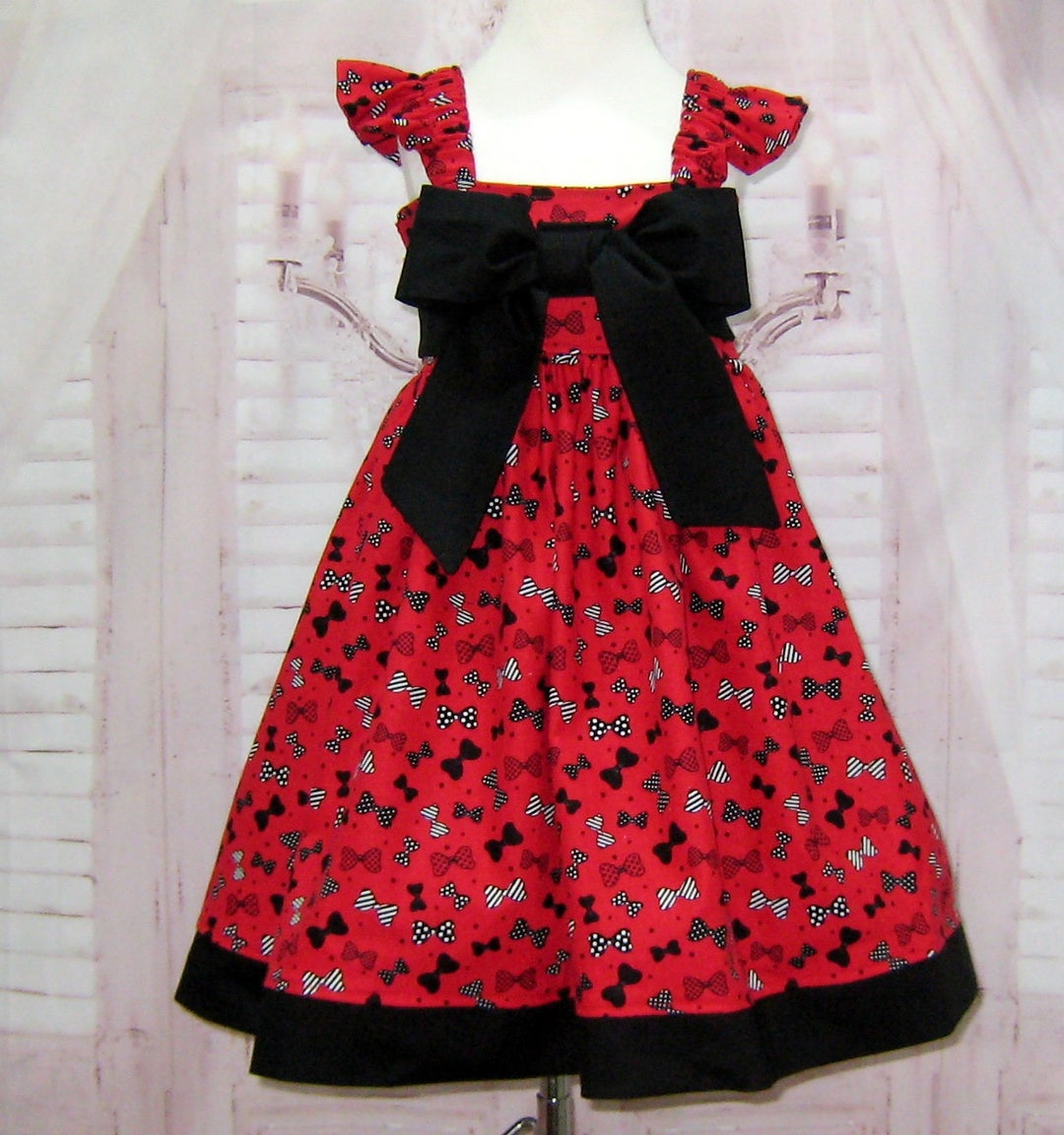 Red and Black Girl Dress, Girl Red Dress, Black Bow Dress, Vintage ...