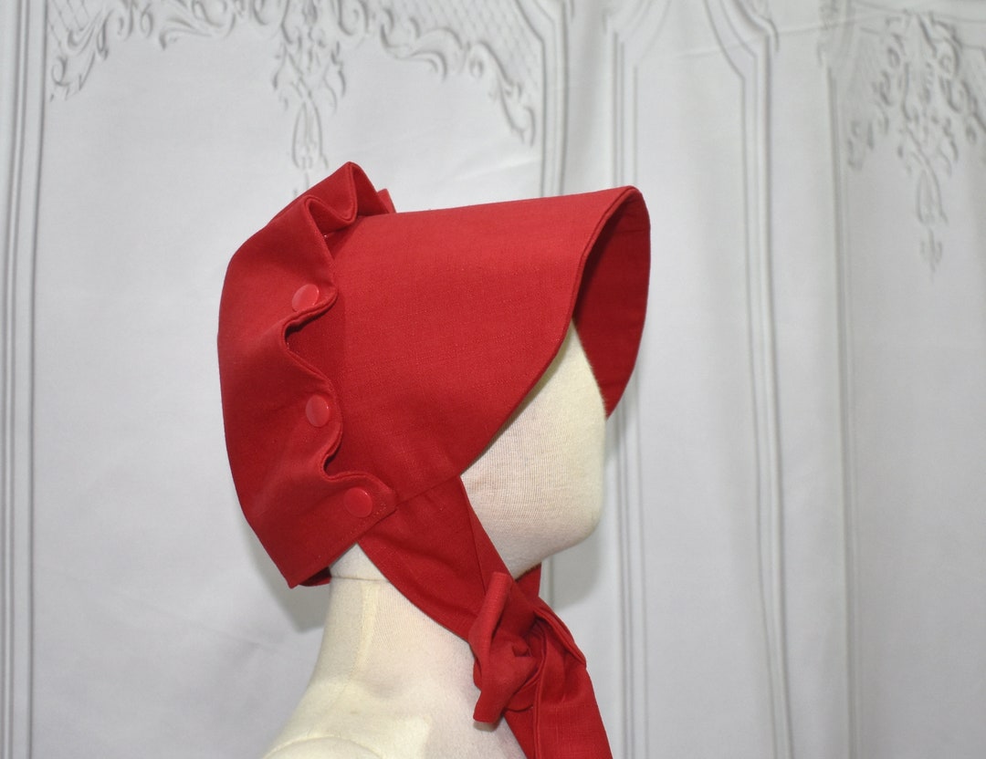Red Bonnet, Red Ruffle Bonnet, Baby Bonnet, Girl Bonnet, Buttons Bonnet ...