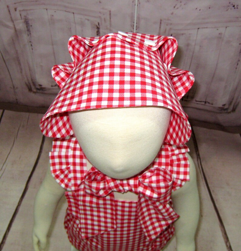 Ruffle Bonnet, Red Bonnet, Button Bonnet, Gingham Bonnet, Red and White ...