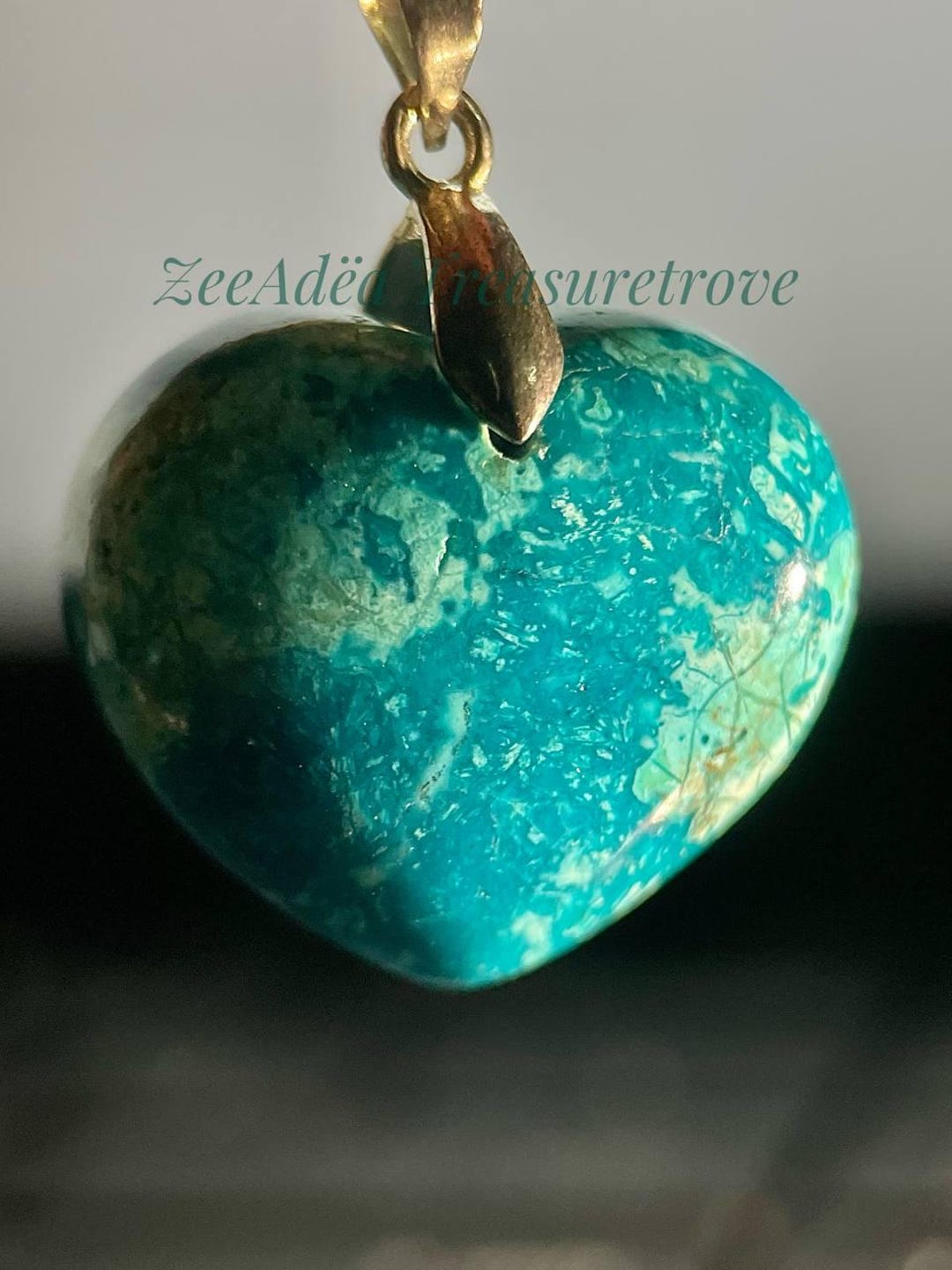 Natural Chrysocolla Love Heart Shaped Pendant Necklace, Gemstone , Crystal, Minimalist Gift for ...