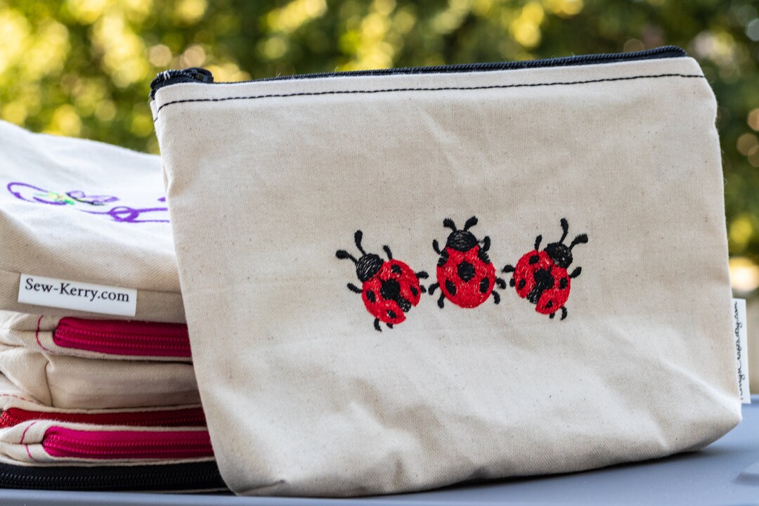 Embroidered Zipper Pouch-ladybug Trio - Etsy