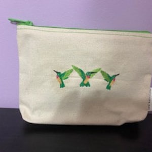Embroidered Zipper Pouch-hummingbird Trio - Etsy
