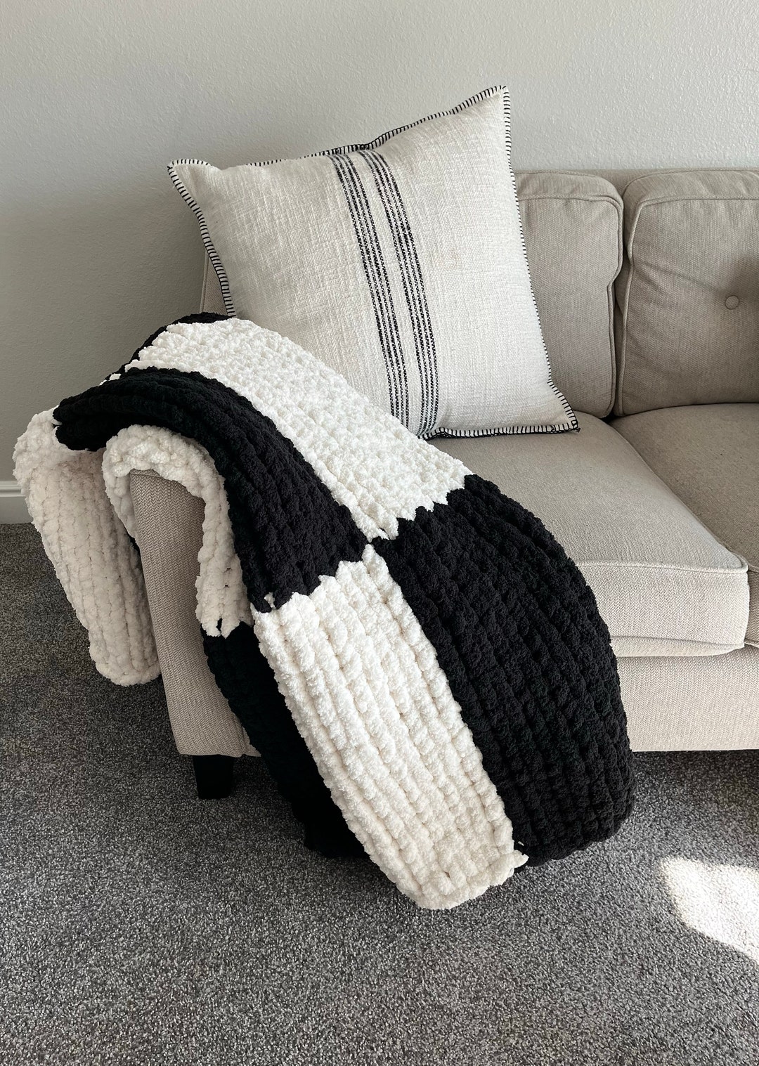 Handmade Checkered Chenille Chunky Knit Blanket - Custom Colors ...