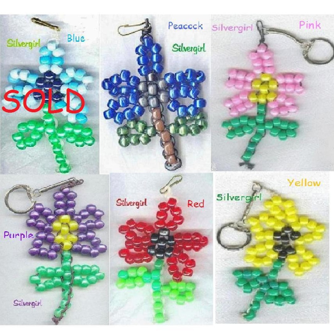 Flower Pony Beaded Key Chains OR Zipper Pulls 5 Color Choices - Etsy