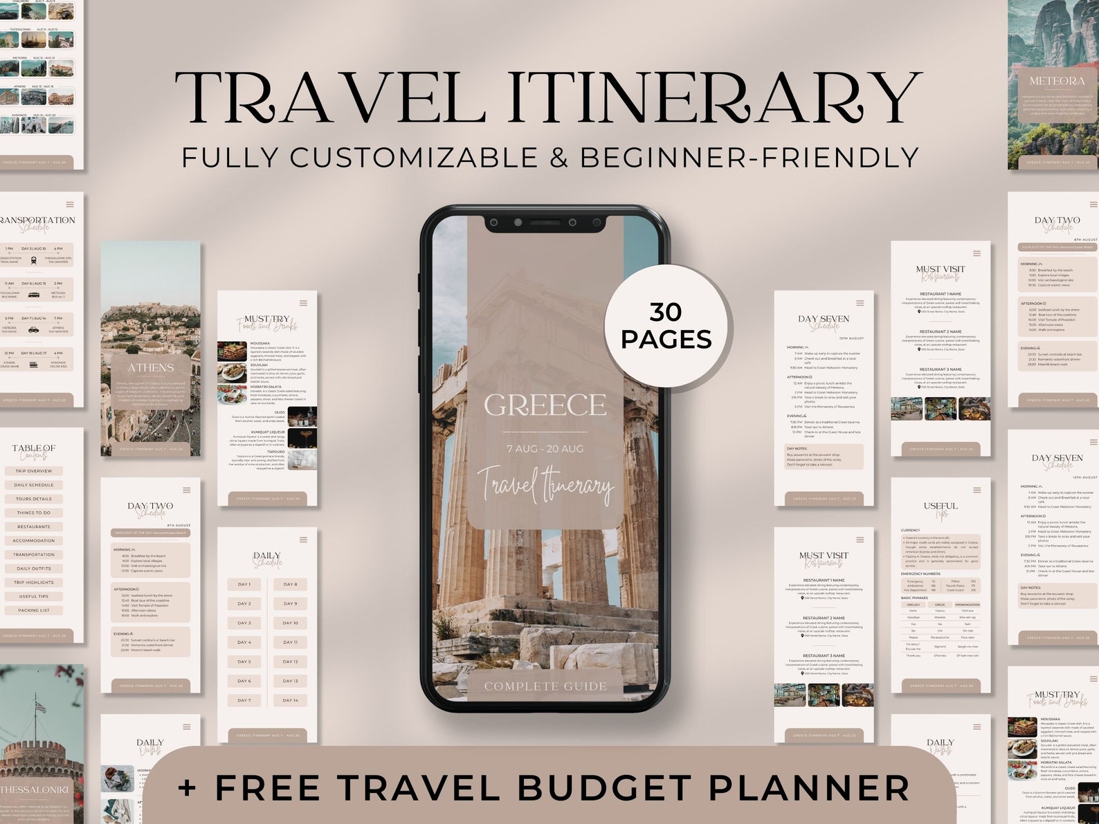 Editable Travel Itinerary Template Trip Mobile Planner Digital Vacation ...