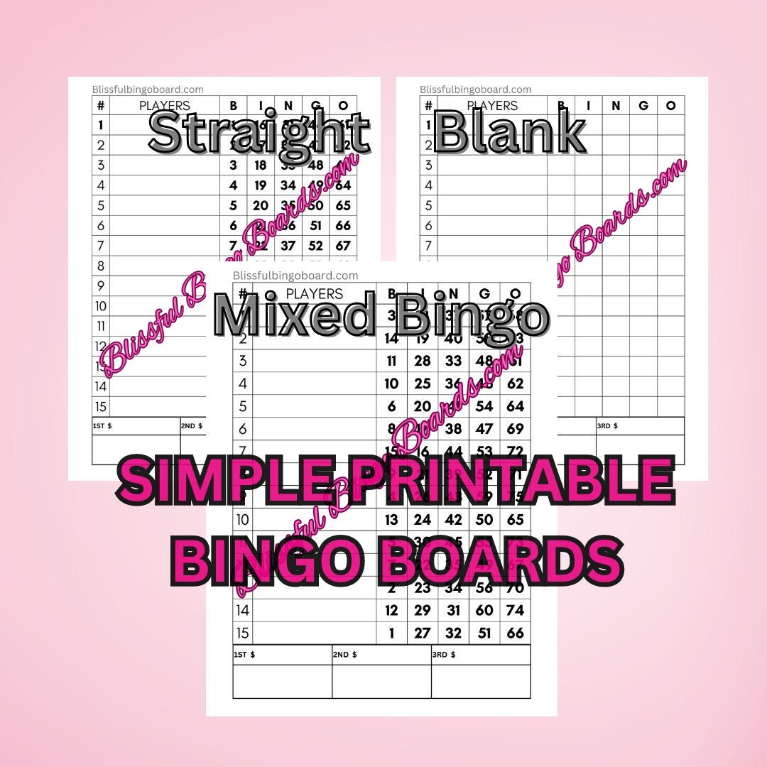 Mixed, Straight, Blank Bingo Boards, 15 Player Printable and Ready to ...