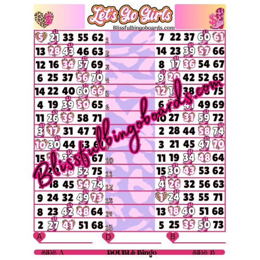 Lets Go Girls Double Bingo Board, 15 Player, 75 Numbers,ready to Print ...