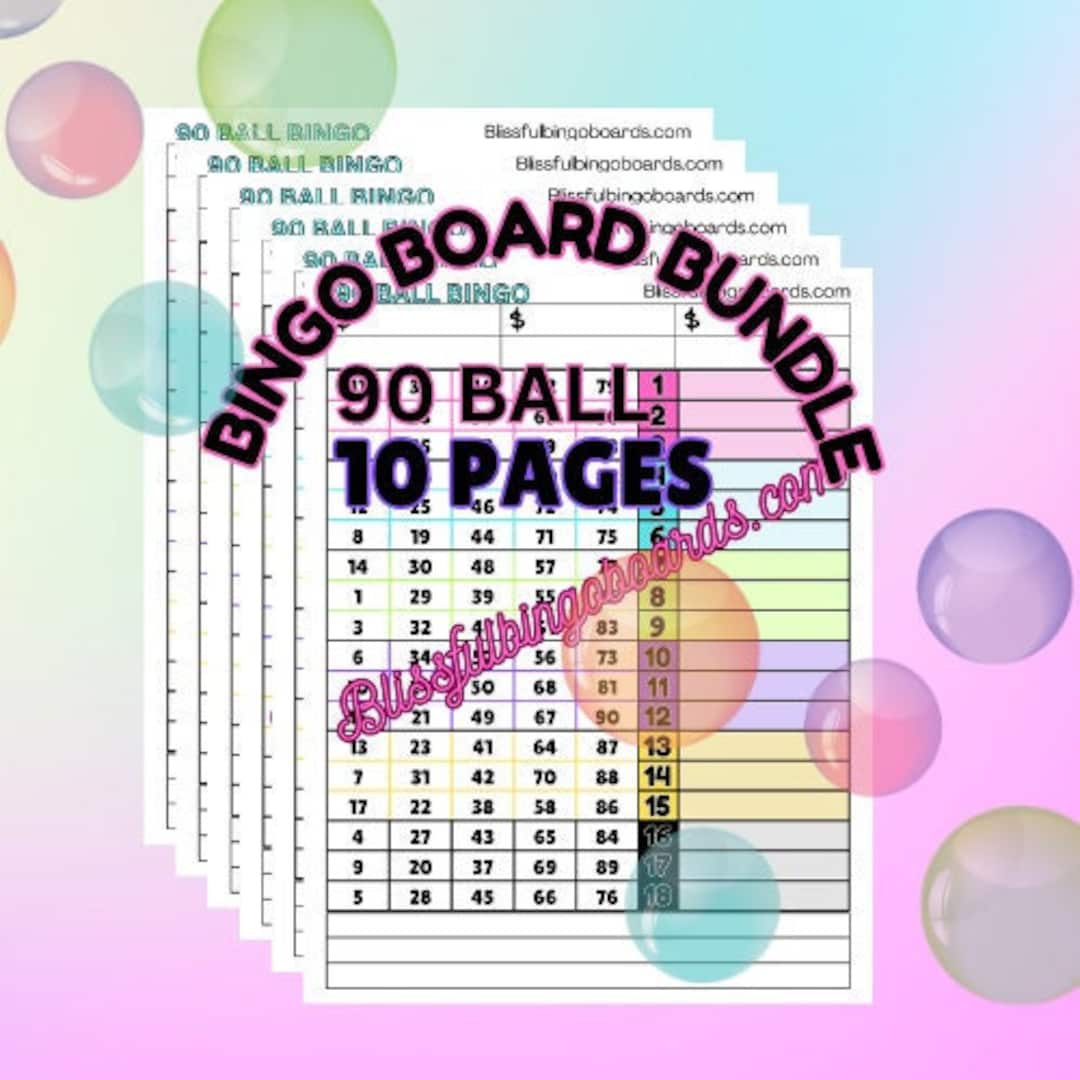 90 BALL Bingo Board Bundle 10 18 PLAYER 90 Number Board, Printable 10 ...