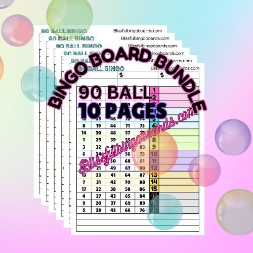 90 BALL Bingo Board Bundle 10 18 PLAYER 90 Number Board, Printable 10 Sheets Included With ...