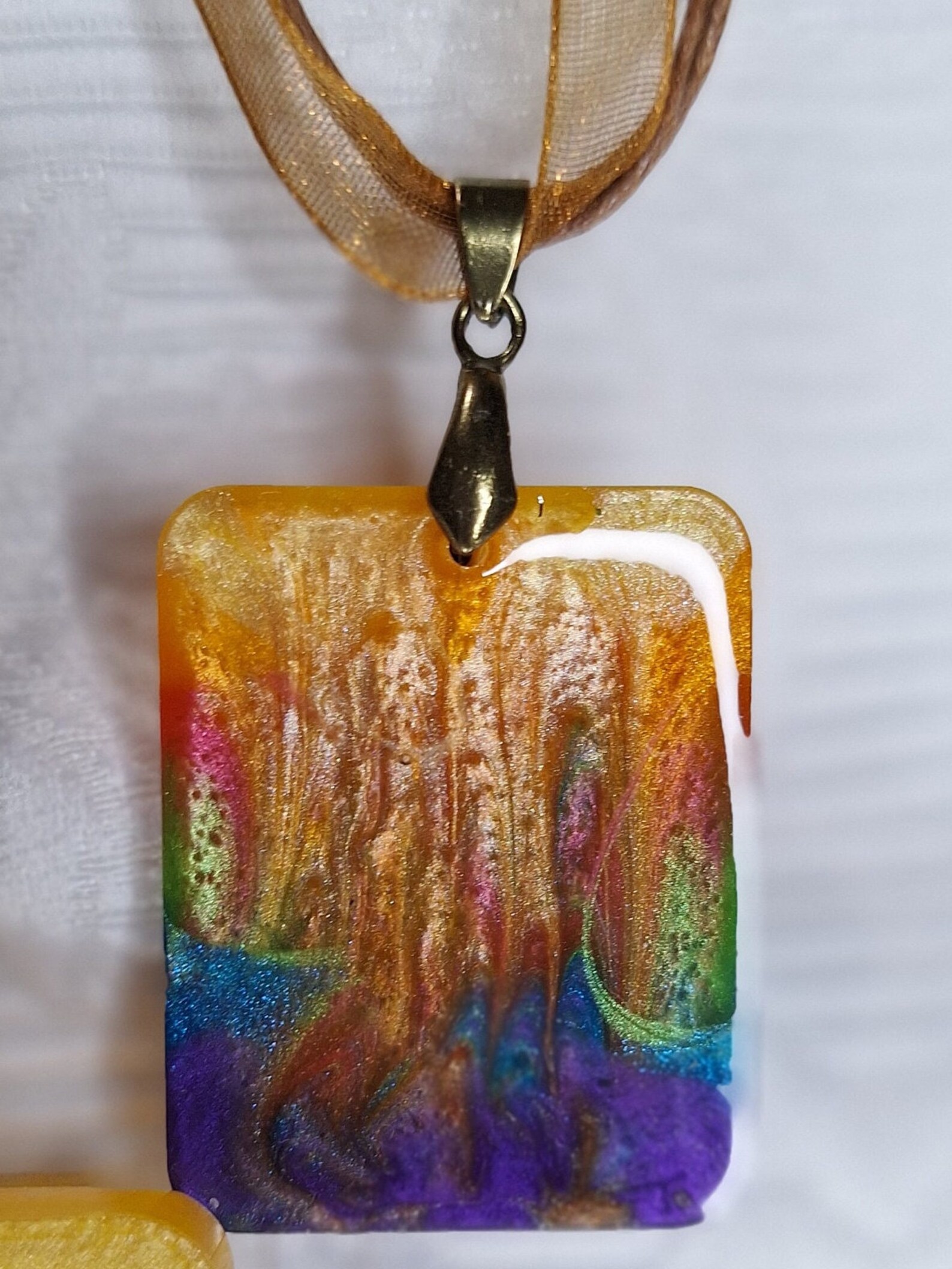 Several Handmade Resin Pendant Necklaces With Sparkly Rainbow Mica ...