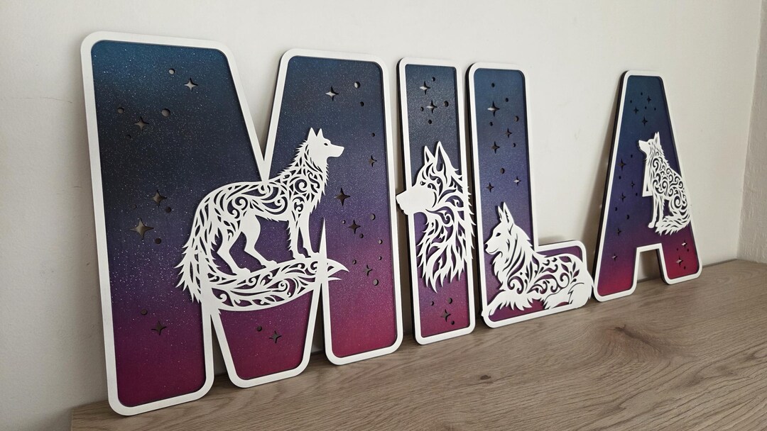 Wolf Themed Name Sign | Wooden Nursery Letters | Nursery Decor - Etsy