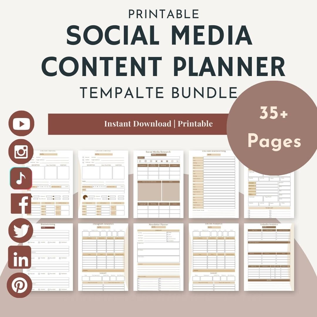 Social Media Content Planner Printable Bundle | Instagram, Youtube ...