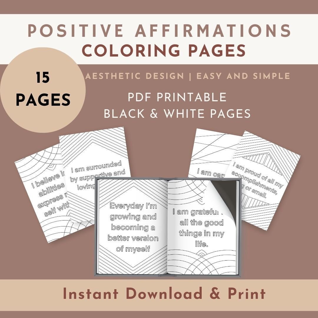 Positive Daily Affirmation Coloring Book Pages- Mental Health and ...