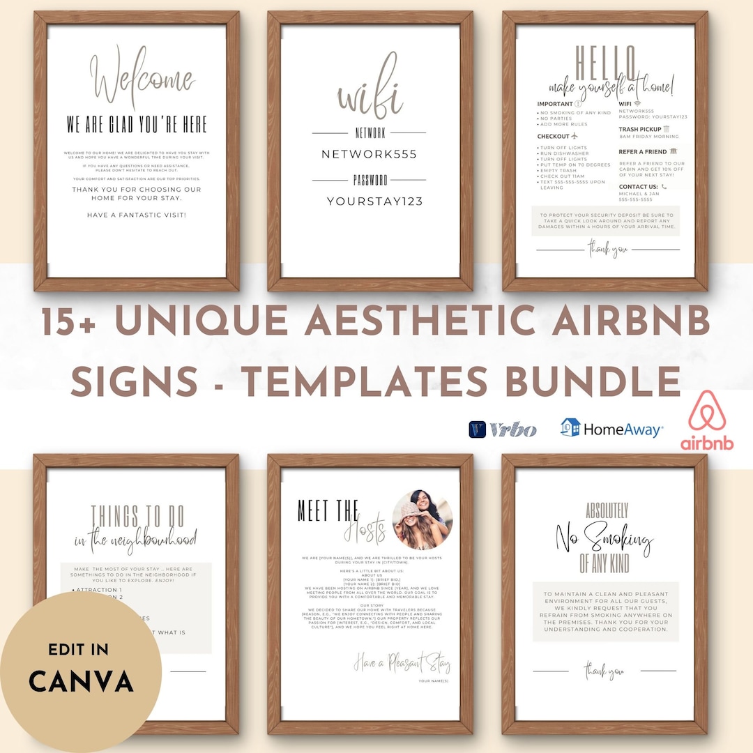 15+ Airbnb Sign Bundle Template Airbnb Signage Signs for Rental Home ...