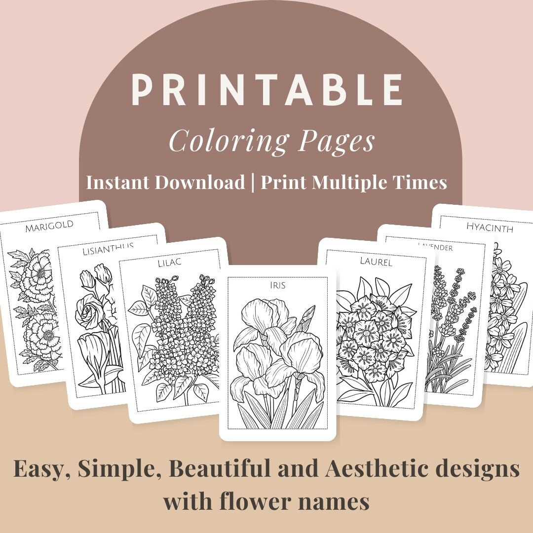 45+ FLOWERS Coloring Pages (book) Bundle With Flower Names - Simple ...