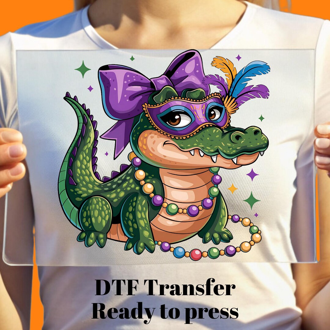 Mardi Gras Alligator DTF Transfer, Gator Mardi Gras Ready to Press ...
