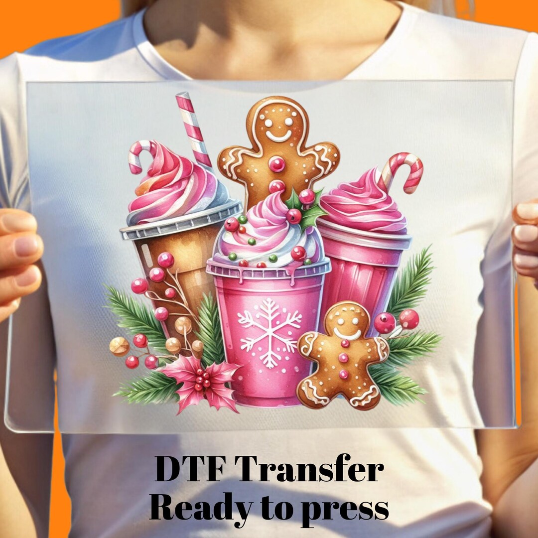 Pink Gingerbread Christmas DTF Transfers, Gingerbread Coffee Cup Ready ...