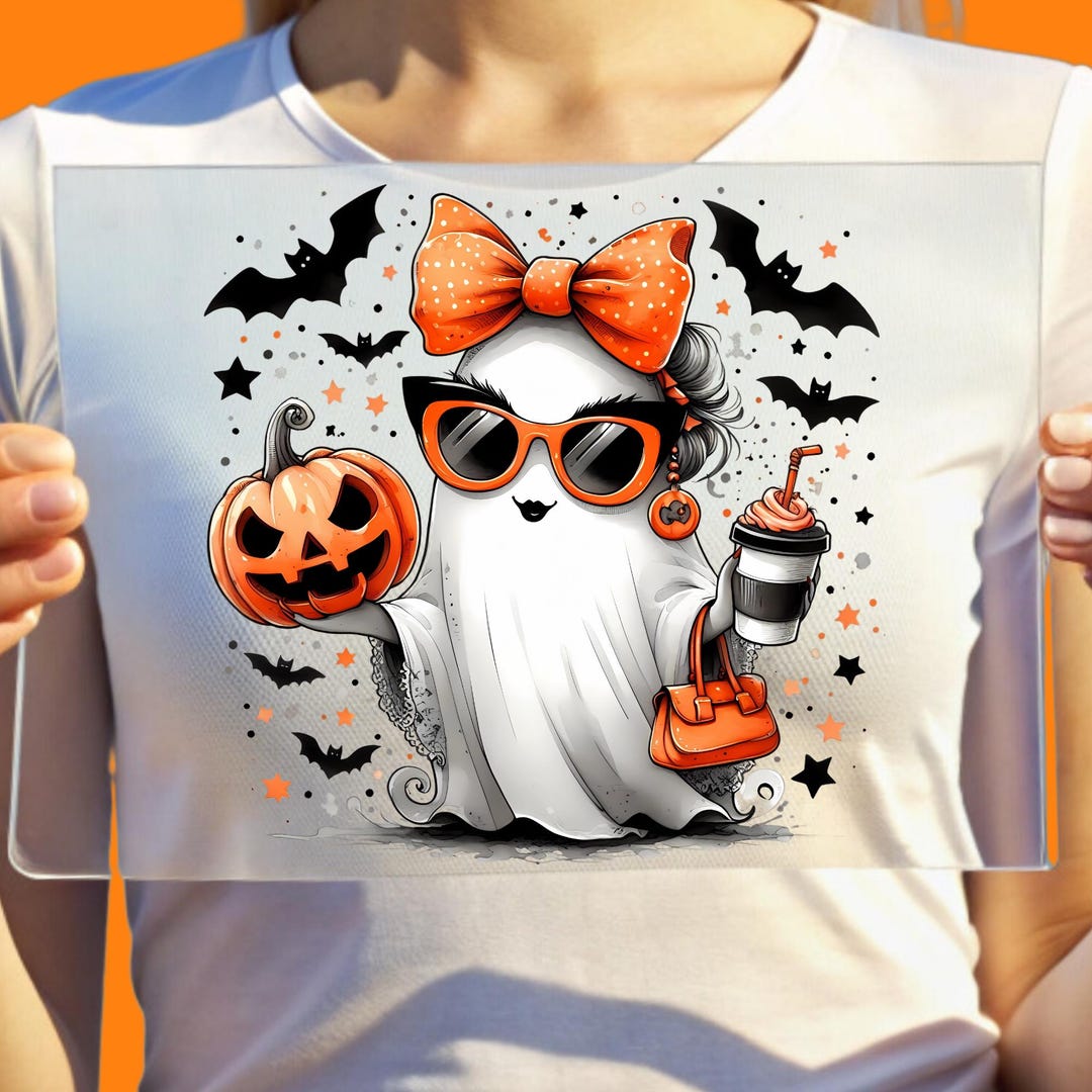 Cute Ghost Coffee Halloween DTF Transfer, Halloween Ready for Press ...