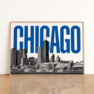 Chicago Wall Art Print, Horizontal Chicago Poster, Blue Chicago Poster ...