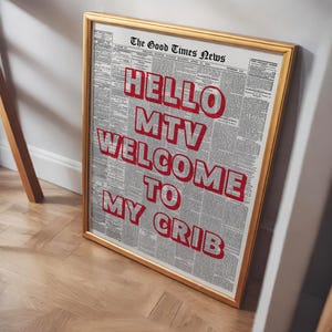 Hello MTV Newspaper Print: Retro Typography Poster (digital Download ...