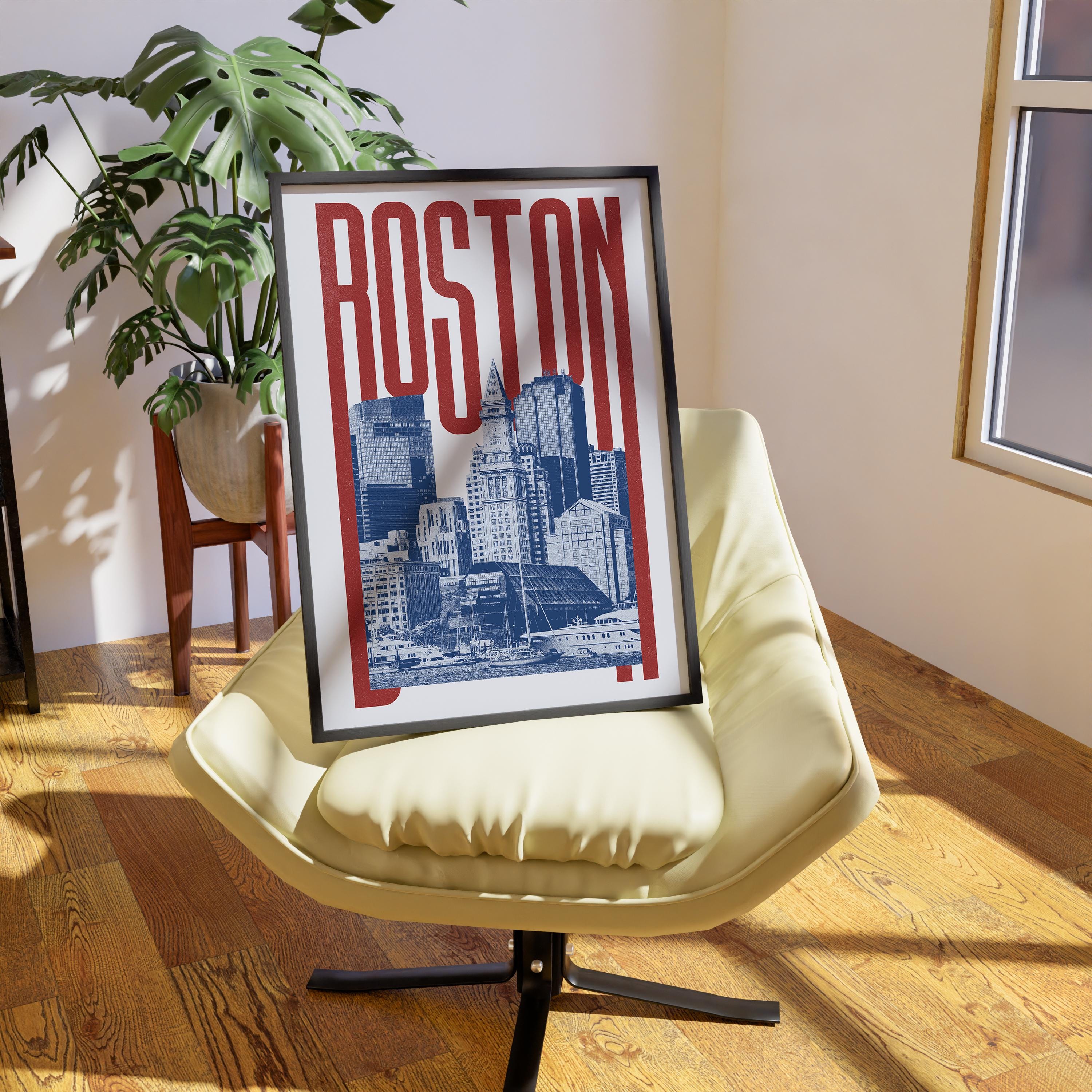 Boston Skyline Art Print: Retro Travel Poster, Giclée Fine Art - Etsy