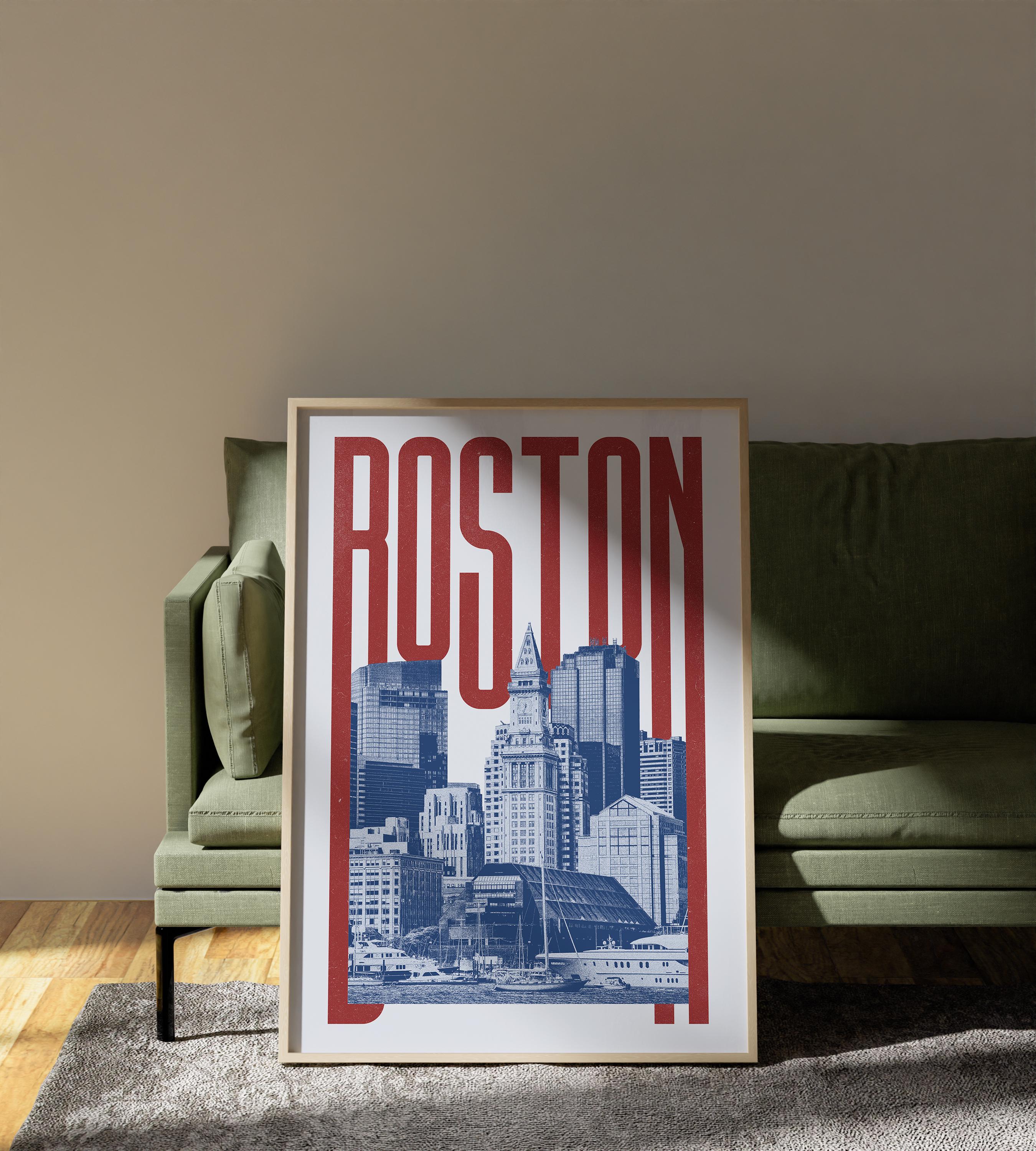 Boston Skyline Art Print: Retro Travel Poster, Giclée Fine Art - Etsy