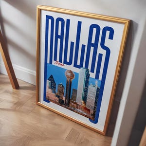 Dallas Skyline Art Print: Retro Urban Travel Poster (printable Wall Art ...