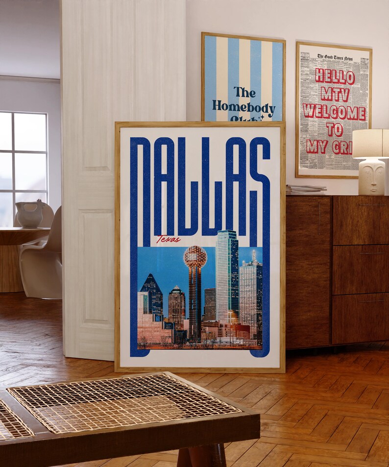 Dallas Skyline Art Print: Retro Urban Travel Poster (printable Wall Art ...