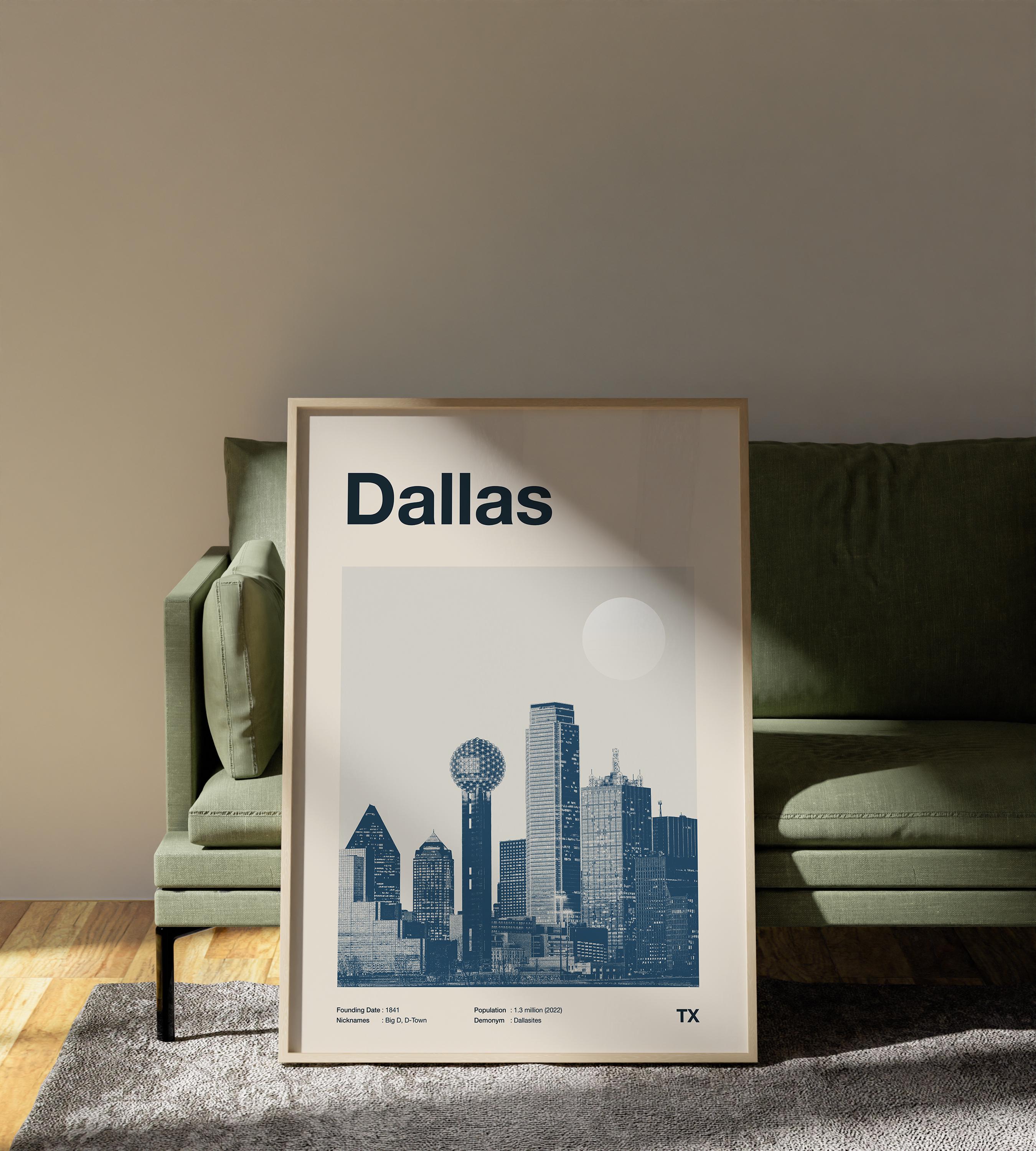 Dallas Wall Art Print, Dallas Poster, Dallas Art Print, Dallas Skyline ...