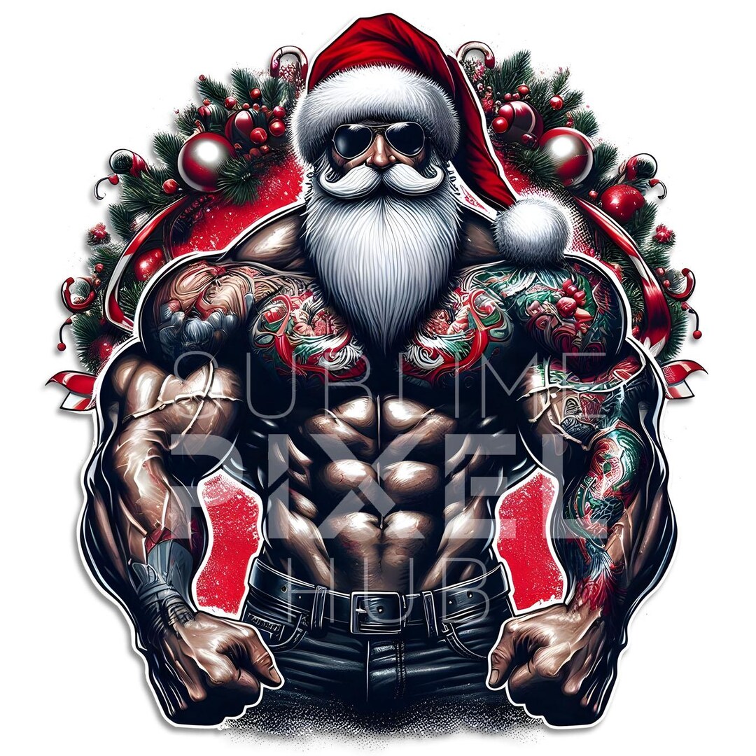 Tattooed Santa Claus Clipart, Manly Christmas Design (PNG) - Etsy