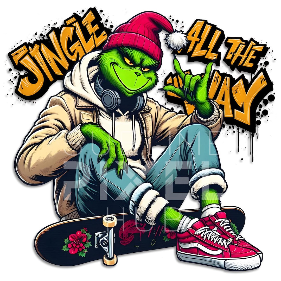 Christmas Skater V1 Png, Png Files, Clipart, Grinch, Urban Design ...