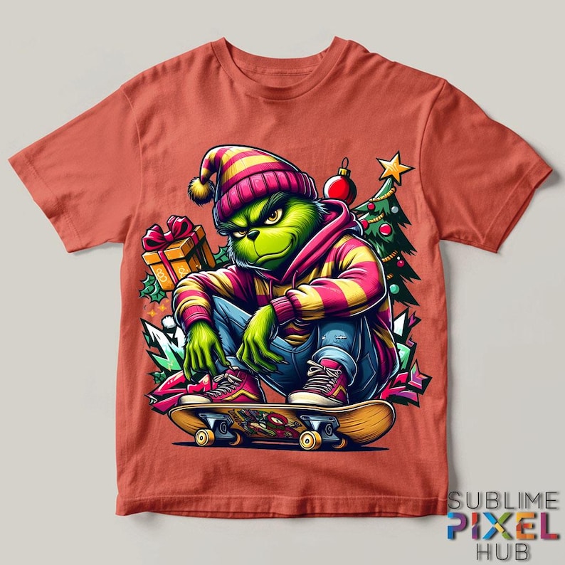 Christmas Skater V3 Png, Png Files, Clipart, Grinch, Urban Design ...