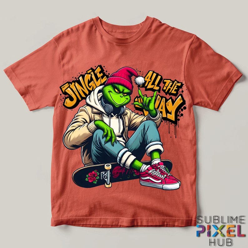 Christmas Skater V1 Png, Png Files, Clipart, Grinch, Urban Design ...