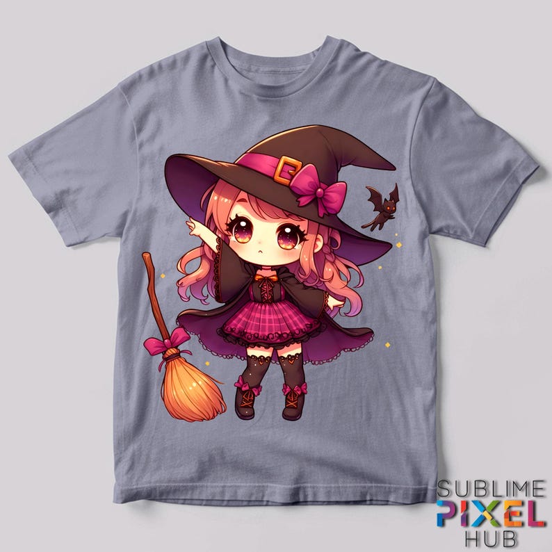 Chibi Halloween Witches Png, Png Files, Clipart, Kawaii, Halloween ...