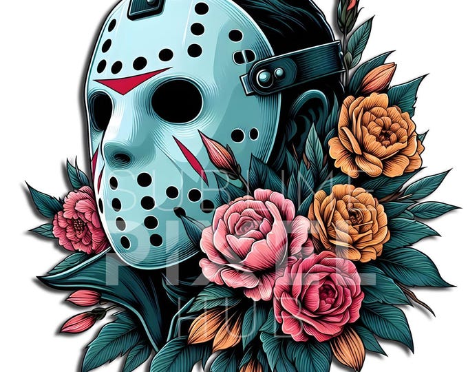 Floral Jason Vorhees PNG: Halloween Slasher Clipart (digital Download ...