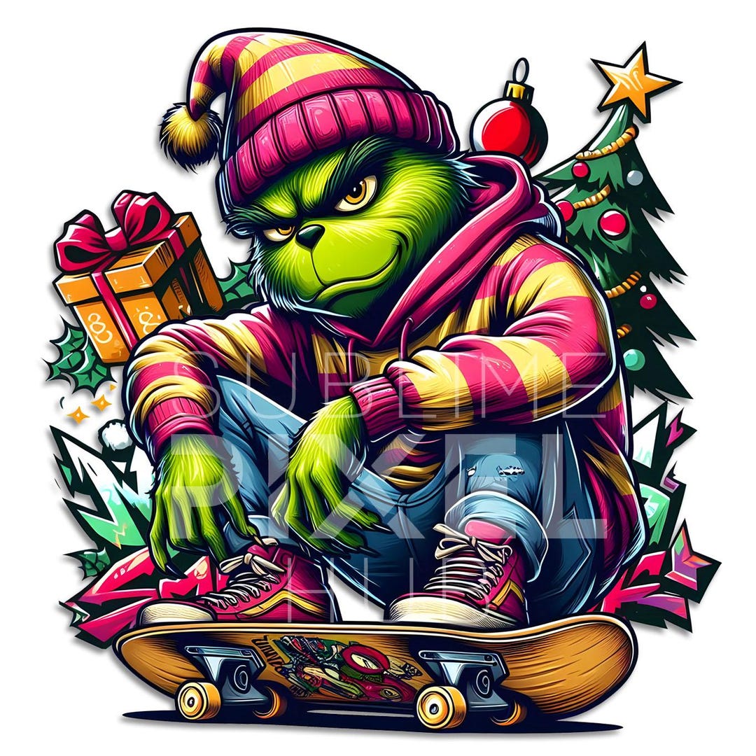 Christmas Skater V3 Png, Png Files, Clipart, Grinch, Urban Design ...