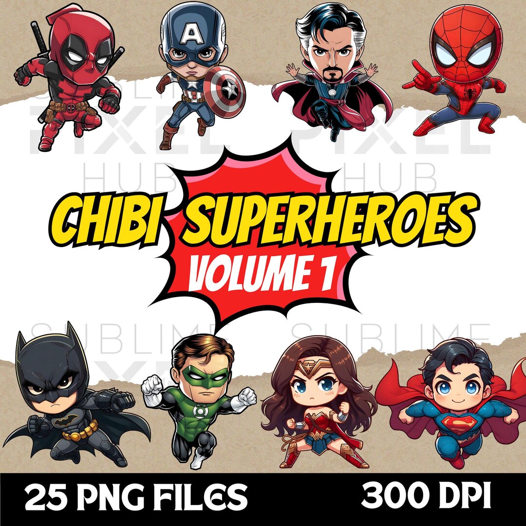 Chibi Superheroes Clipart, Stickers, Kids Action Heroes (PNG Files) - Etsy