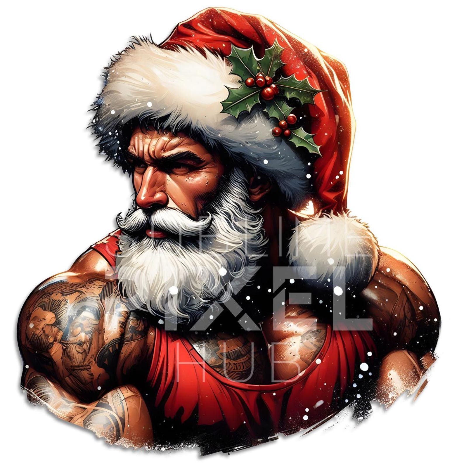 Tattooed Santa Claus Clipart: Manly Christmas PNG (transparent ...