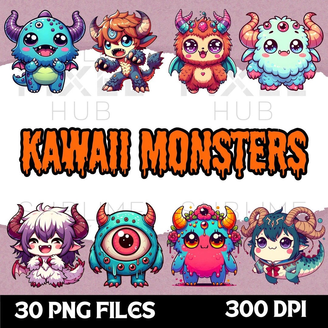 Kawaii Monster Clipart, Cute Spooky PNG Files (digital Download) - Etsy