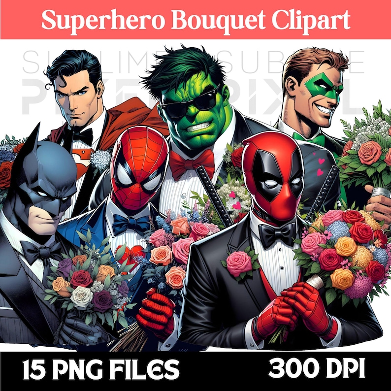 Superhero Bouquet Clipart, Comic Book PNG Files (digital Download) - Etsy