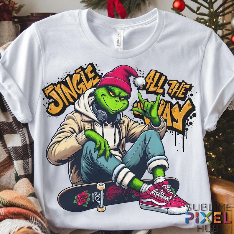 Christmas Skater V1 Png, Png Files, Clipart, Grinch, Urban Design ...