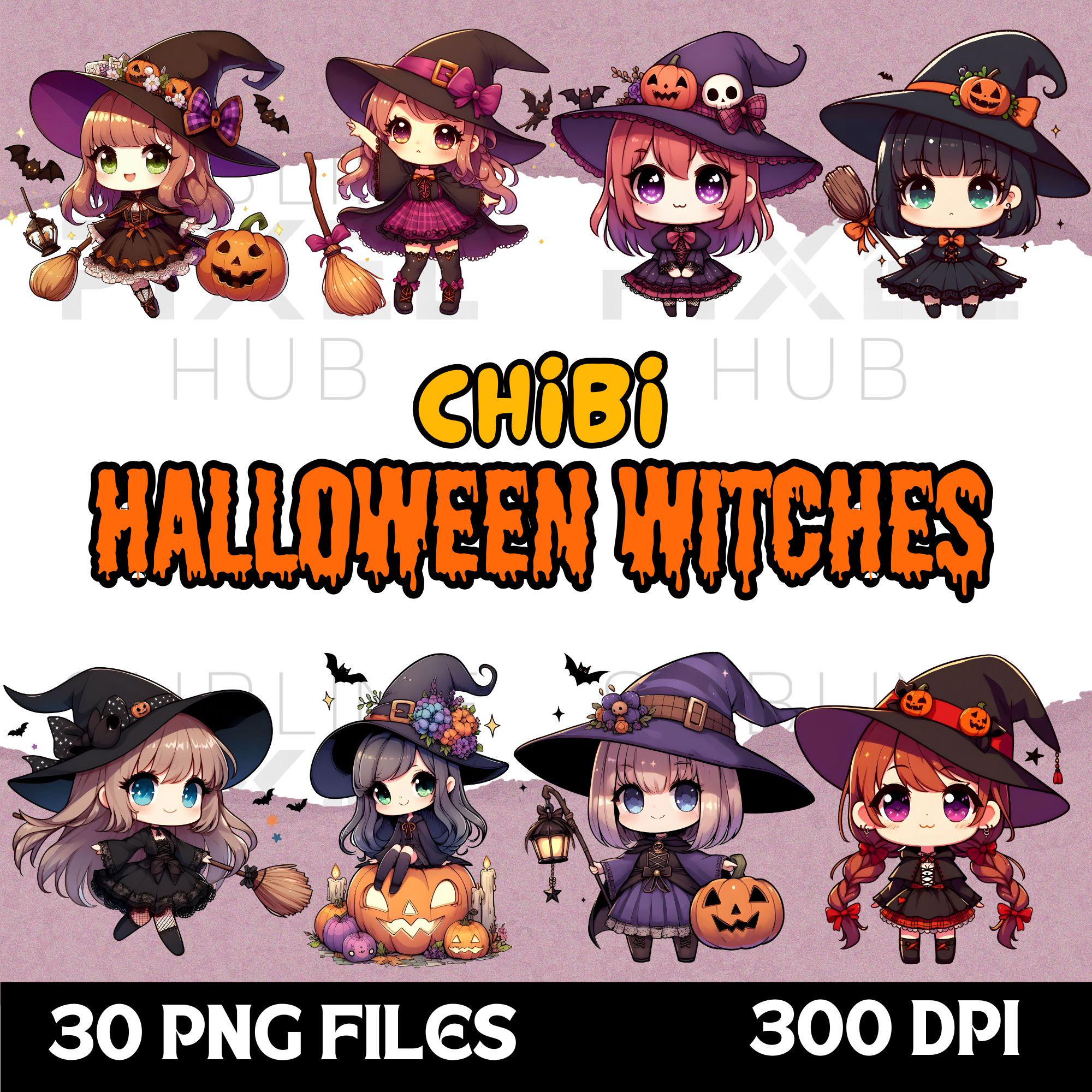 Chibi Halloween Witches Clipart, Kawaii PNG Files (digital Download) - Etsy