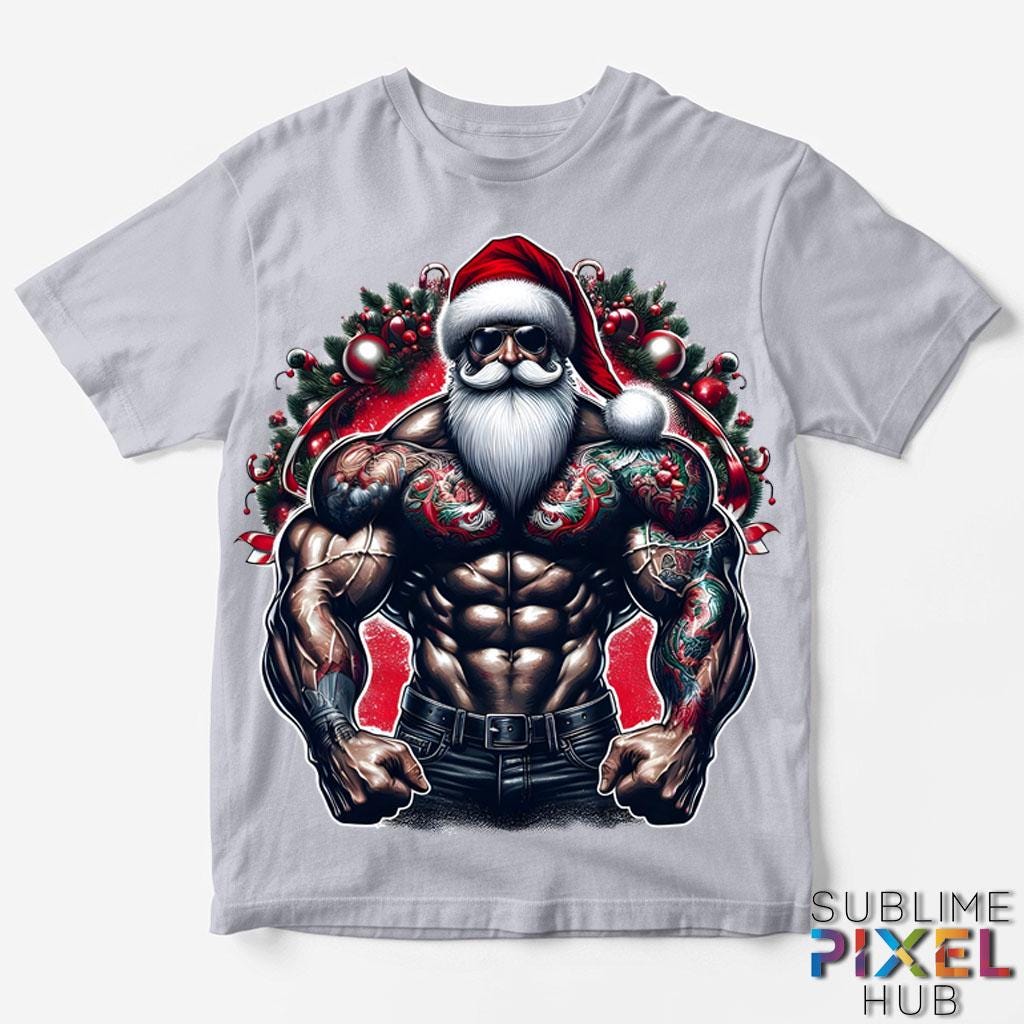 Tattooed Santa Claus Clipart, Manly Christmas Design (PNG) - Etsy