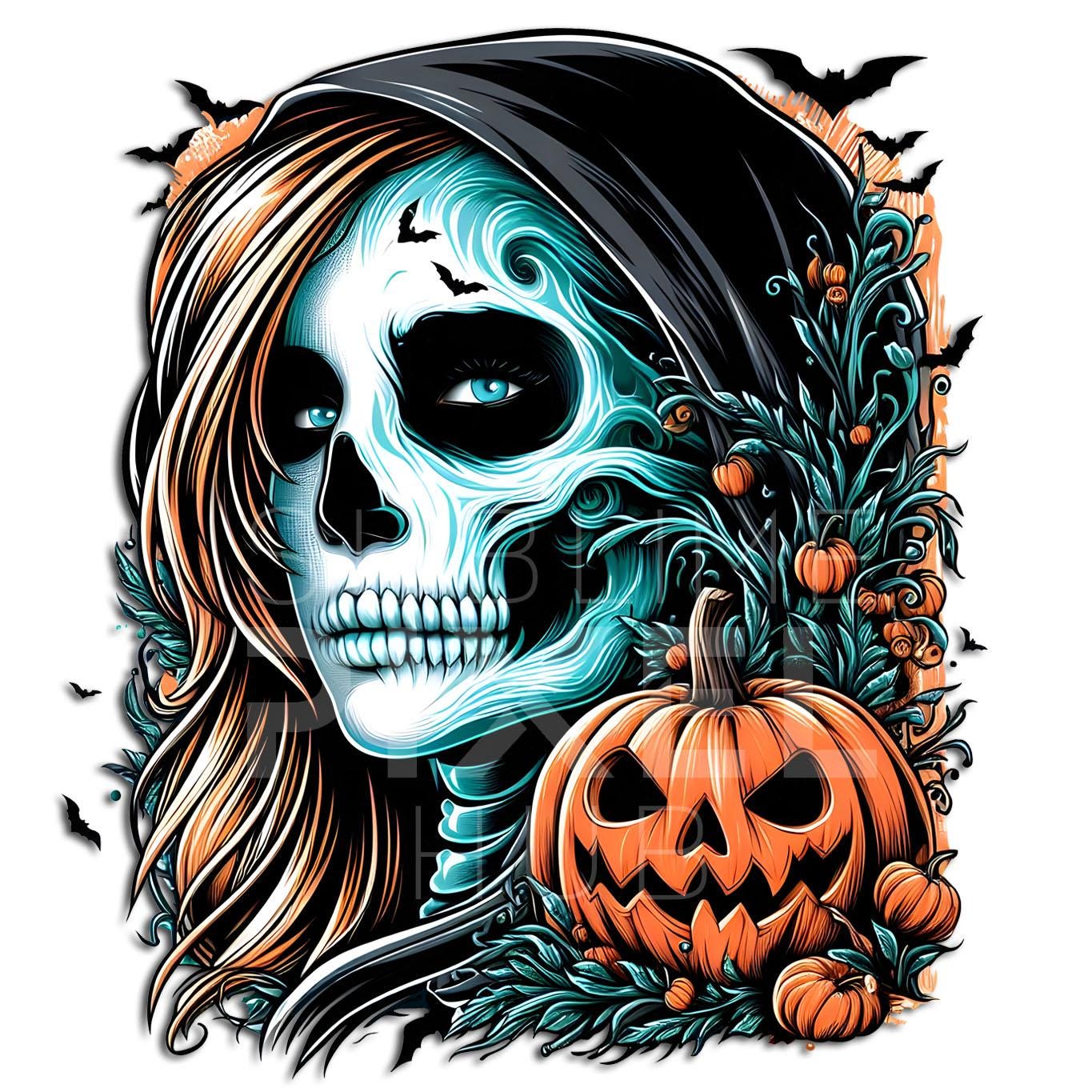 Beautiful Skull Damsel Png, Png Files, Clipart, Halloween, Skull ...